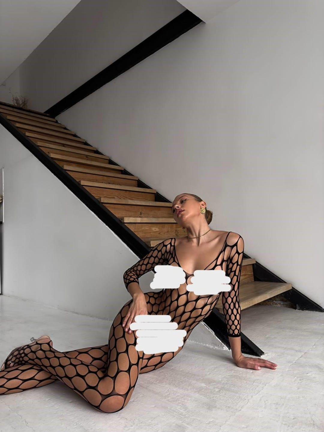 See Through Rave Stripper Lingerie Outfit, Open Revealing Catsuit, Black Fishnet Lingerie ...