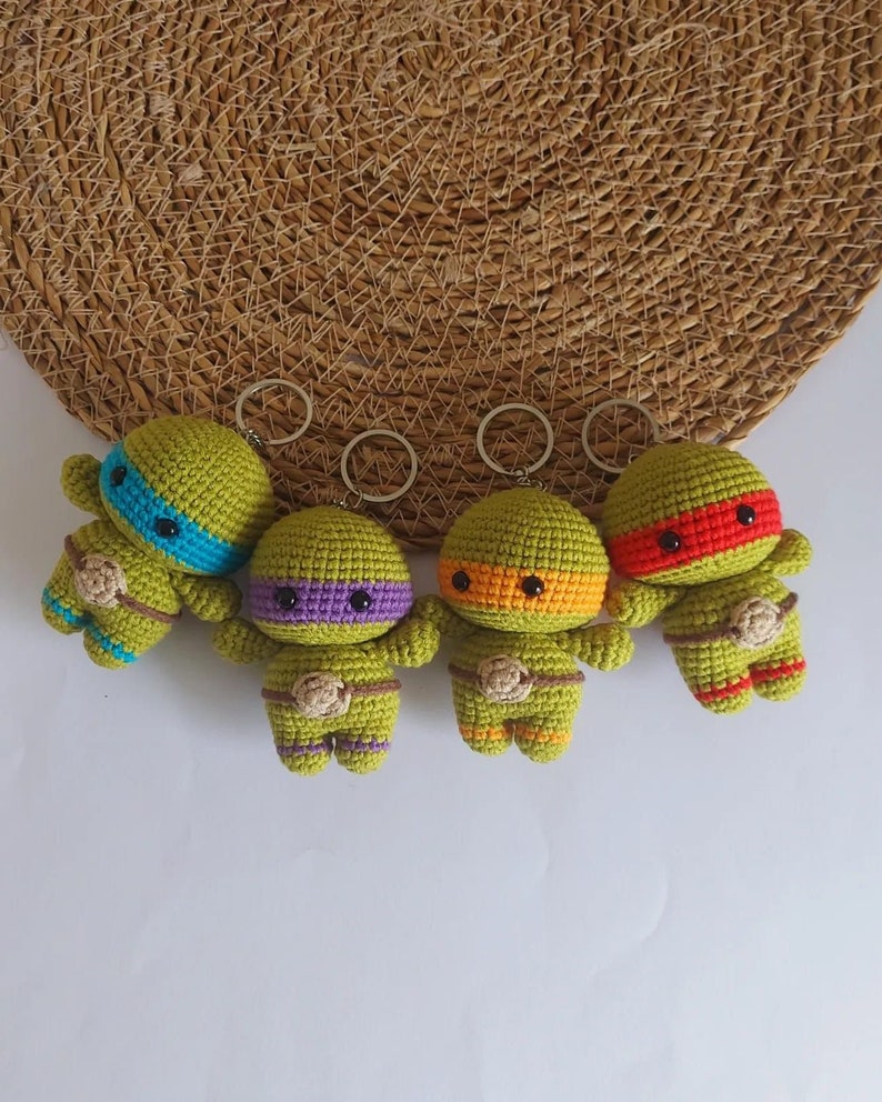 Organic Crochet Ninja Turtles Amigurumi Keychain, Charming Miniature ...