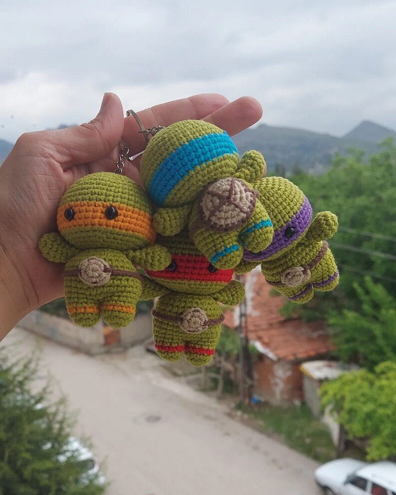 Organic Crochet Ninja Turtles Amigurumi Keychain, Charming Miniature ...