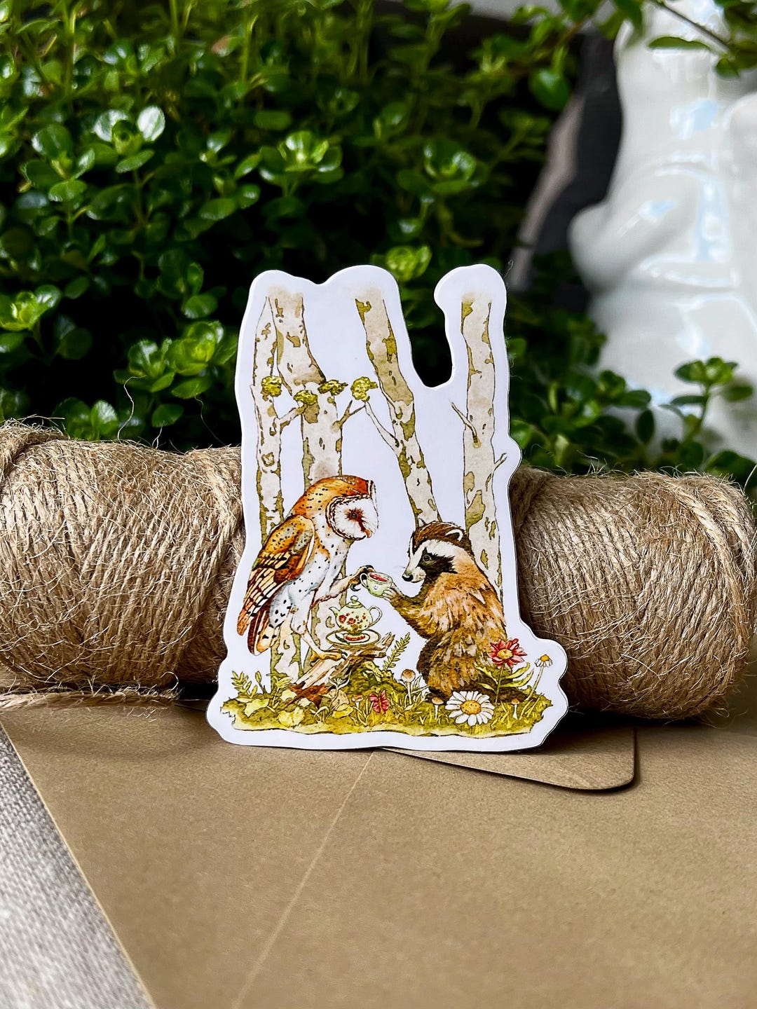 Owl & Badger Tea Party Vinyl Sticker | Woodland Cottagecore - Etsy