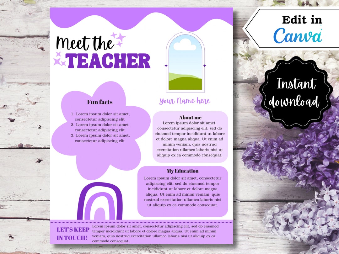 Meet the Teach Editable Template, Purple Theme Teacher Template ...