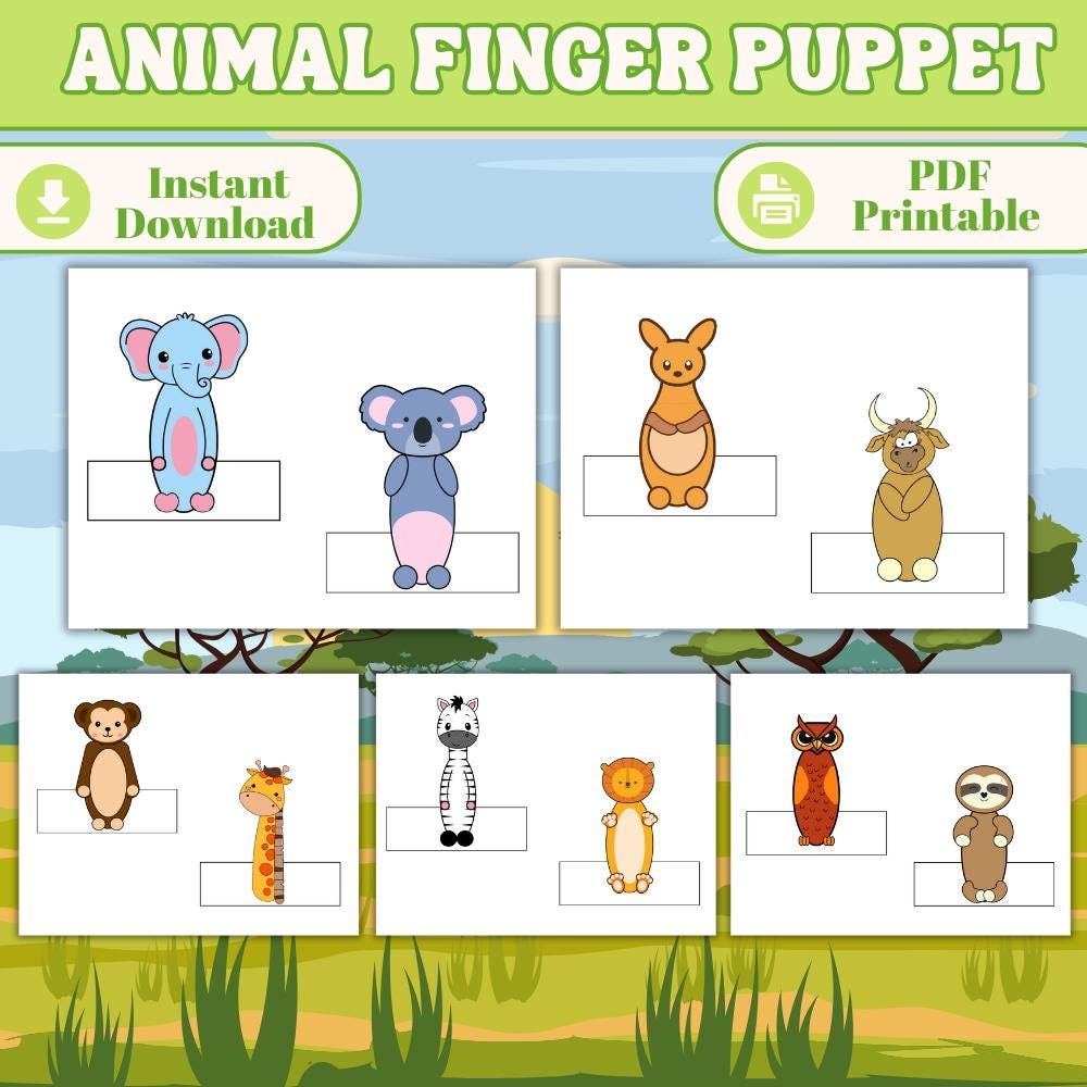 Animal Finger Puppets Printable, 20 Paper Puppets Templates, DIY Kids ...