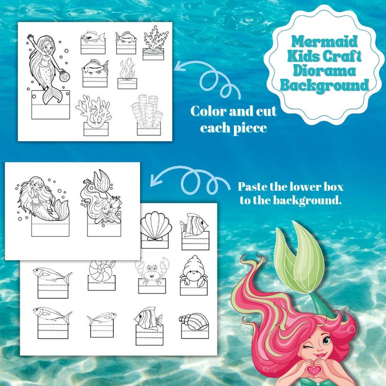 Mermaid Diorama Craft Printable Kids Activity Under the Sea 3D Scene ...