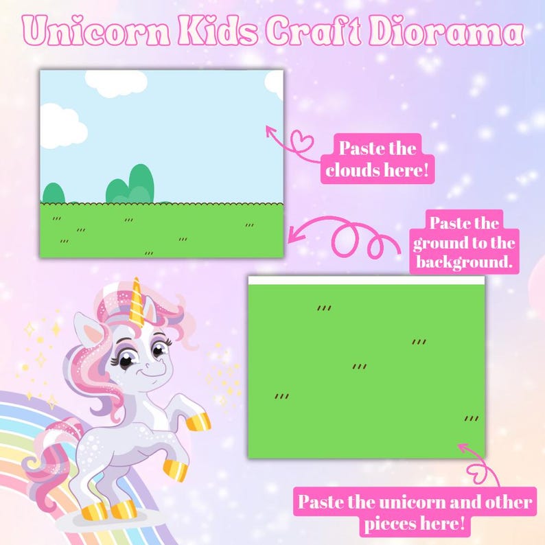 Unicorn Diorama Craft Printable Kids Activity 3D Unicorn Scene Kids ...