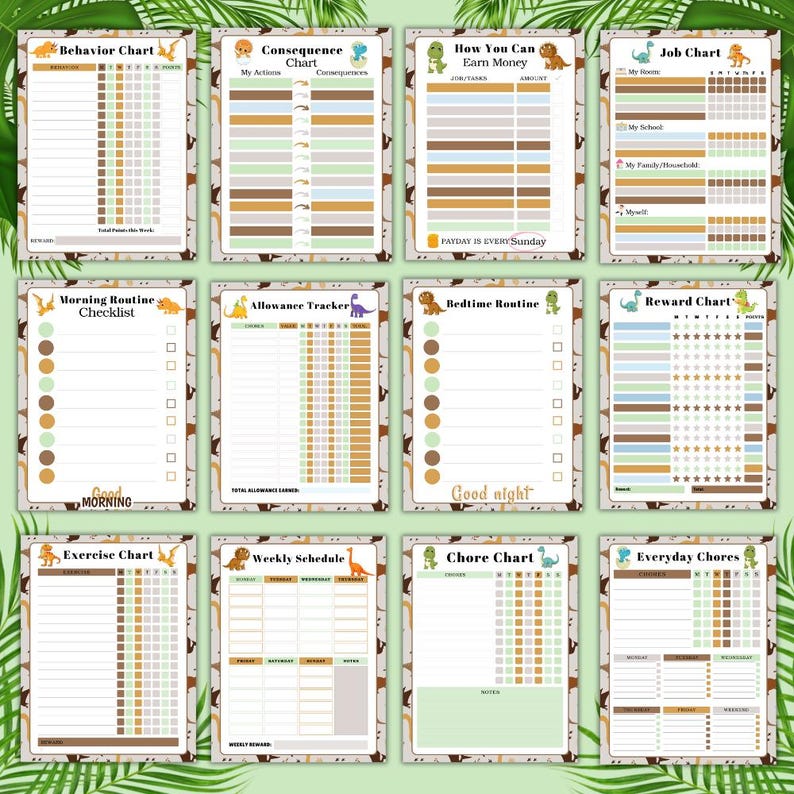 Chore Chart Bundle for Kids, Dinosaur Chore Chart, Kids Responsibility ...