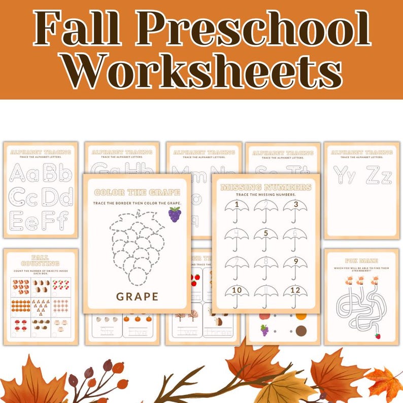 Printable Fall Preschool Worksheets, Homeschool Learning Activities ...