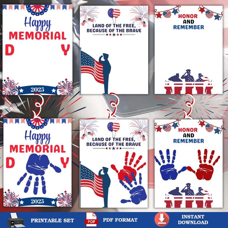 Memorial Day Handprint Craft, Printable Patriot Art for Kids, 6 Pages ...