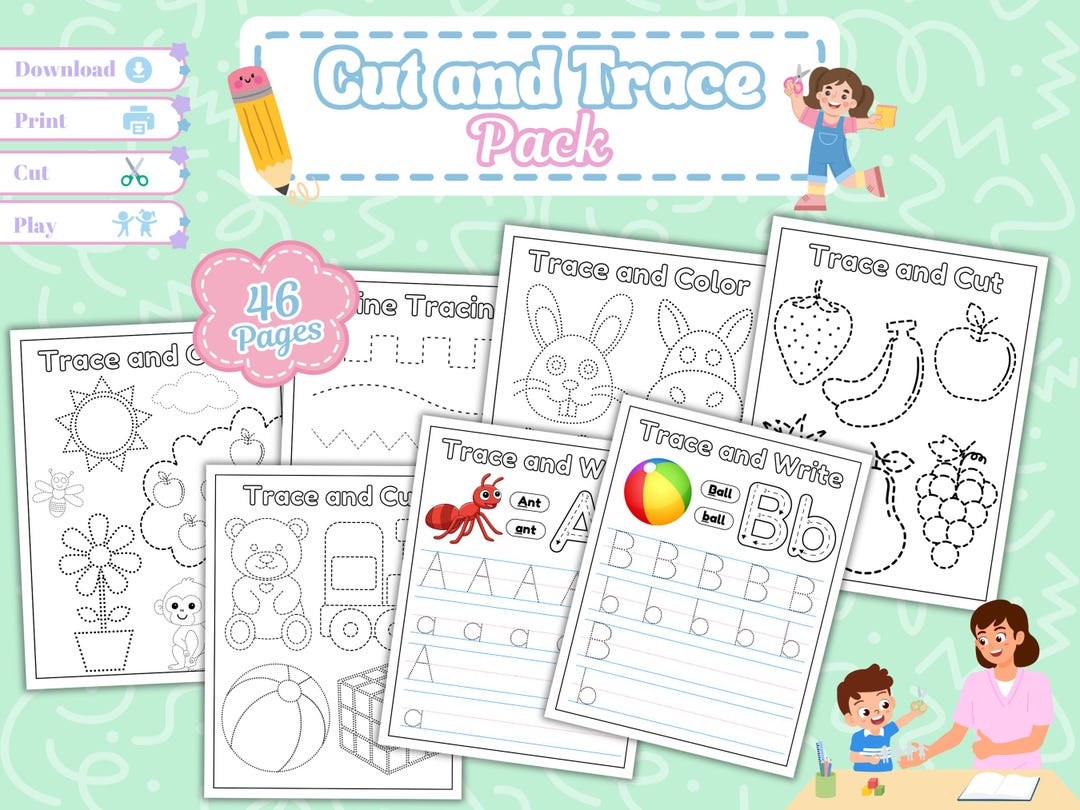 Cut and Trace Activity Pack: 46 Page Fine Motor Skills Bundle (PDF ...