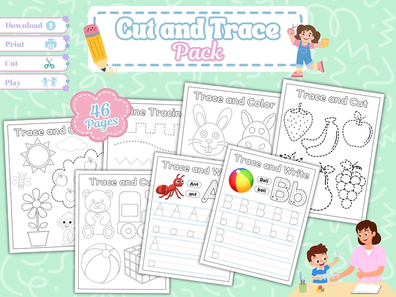 Cut and Trace Activity Pack: 46 Page Fine Motor Skills Bundle (PDF ...