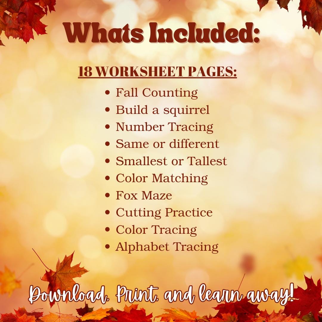 Printable Fall Preschool Worksheets, Homeschool Learning Activities ...