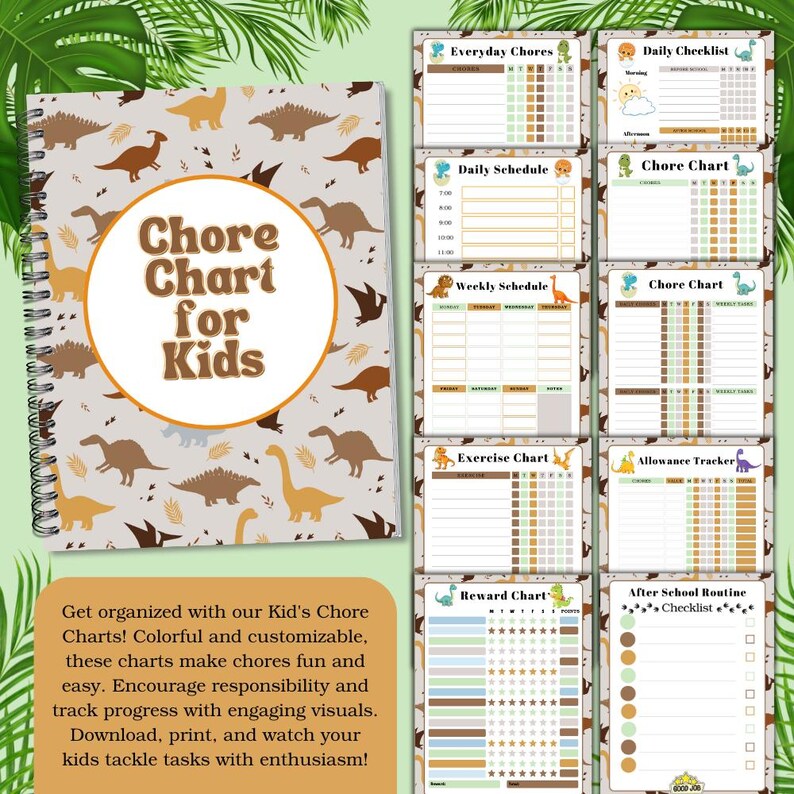 Chore Chart Bundle for Kids, Dinosaur Chore Chart, Kids Responsibility ...