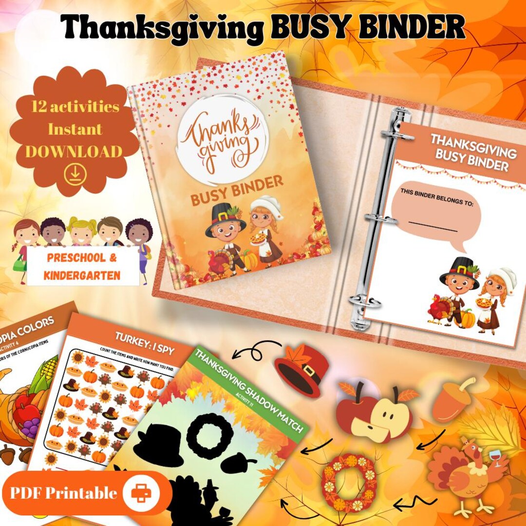 Thanksgiving Fun: Busy Book for Toddlers, Printable Preschool Activity ...
