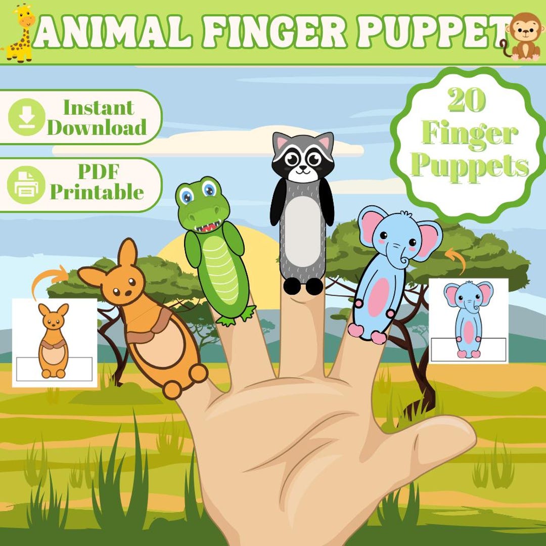 Animal Finger Puppets Printable, 20 Paper Puppets Templates, DIY Kids ...