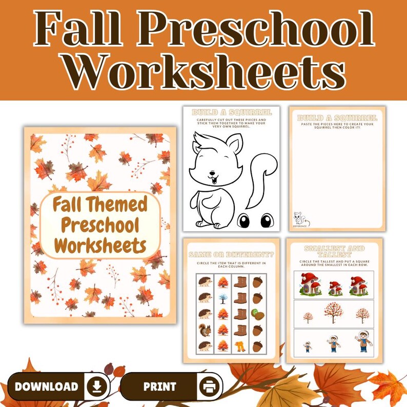 Fall Preschool Worksheets: Learning Activities (digital Download) - Etsy