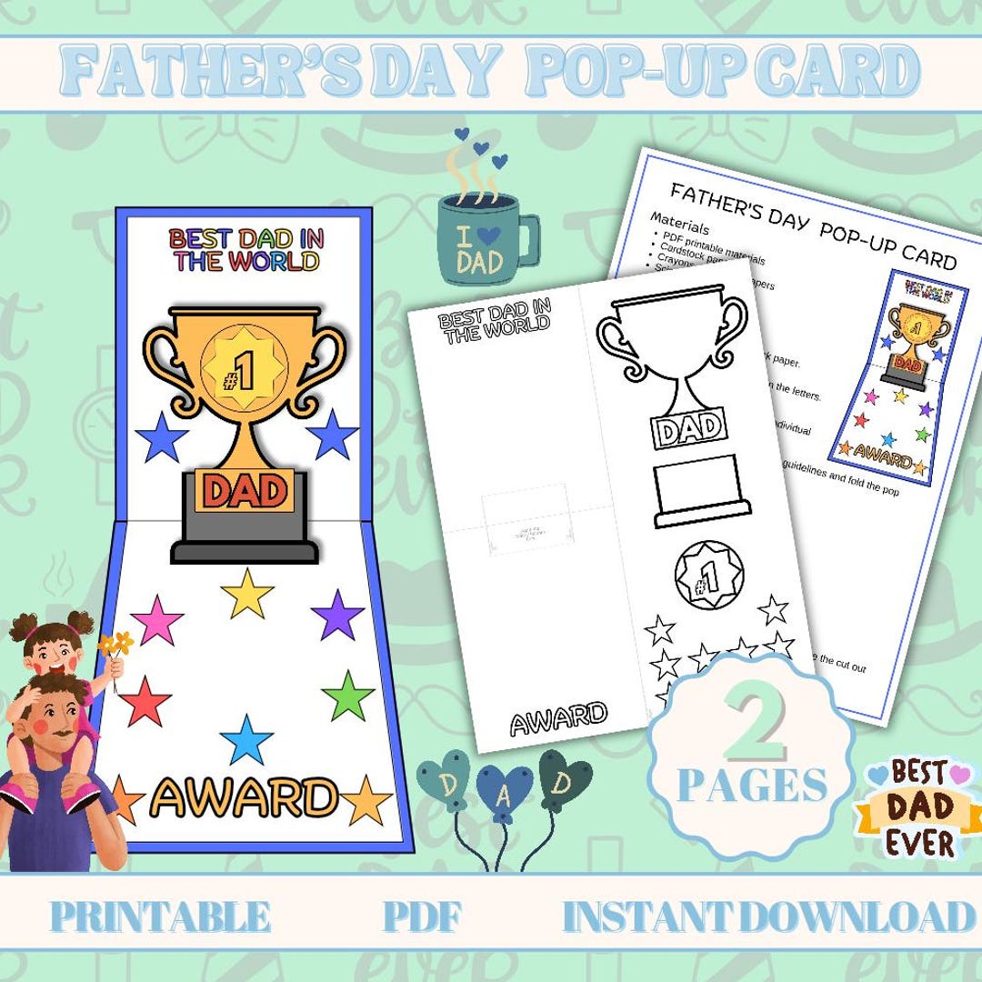 Father's Day Pop-up Card Printable Father's Day Craft Handmade Card for ...