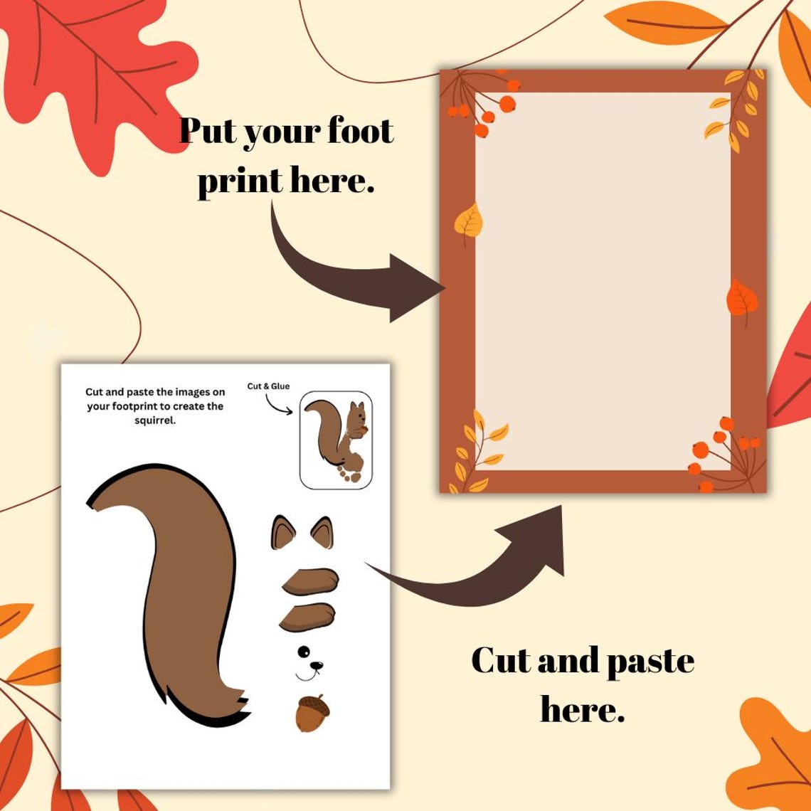 Fall Handprint Art Craft, Footprint Squirrel Craft, Printable Fall ...