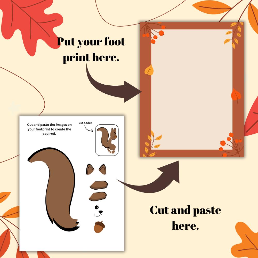 Fall Handprint Art Craft, Footprint Squirrel Craft, Printable Fall ...
