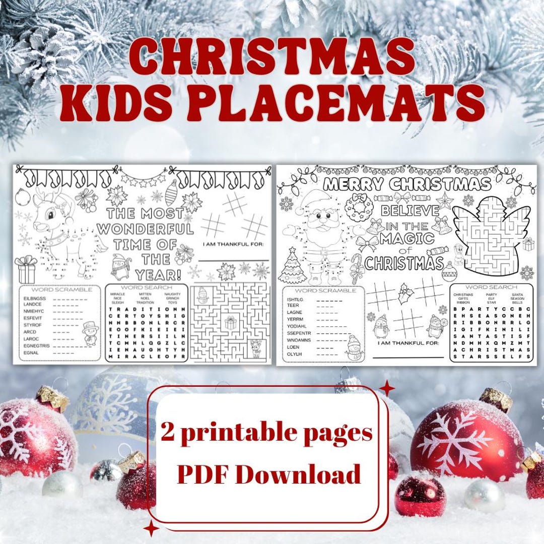 Christmas Activity Placemat, Printable Christmas Placemat for Kids ...
