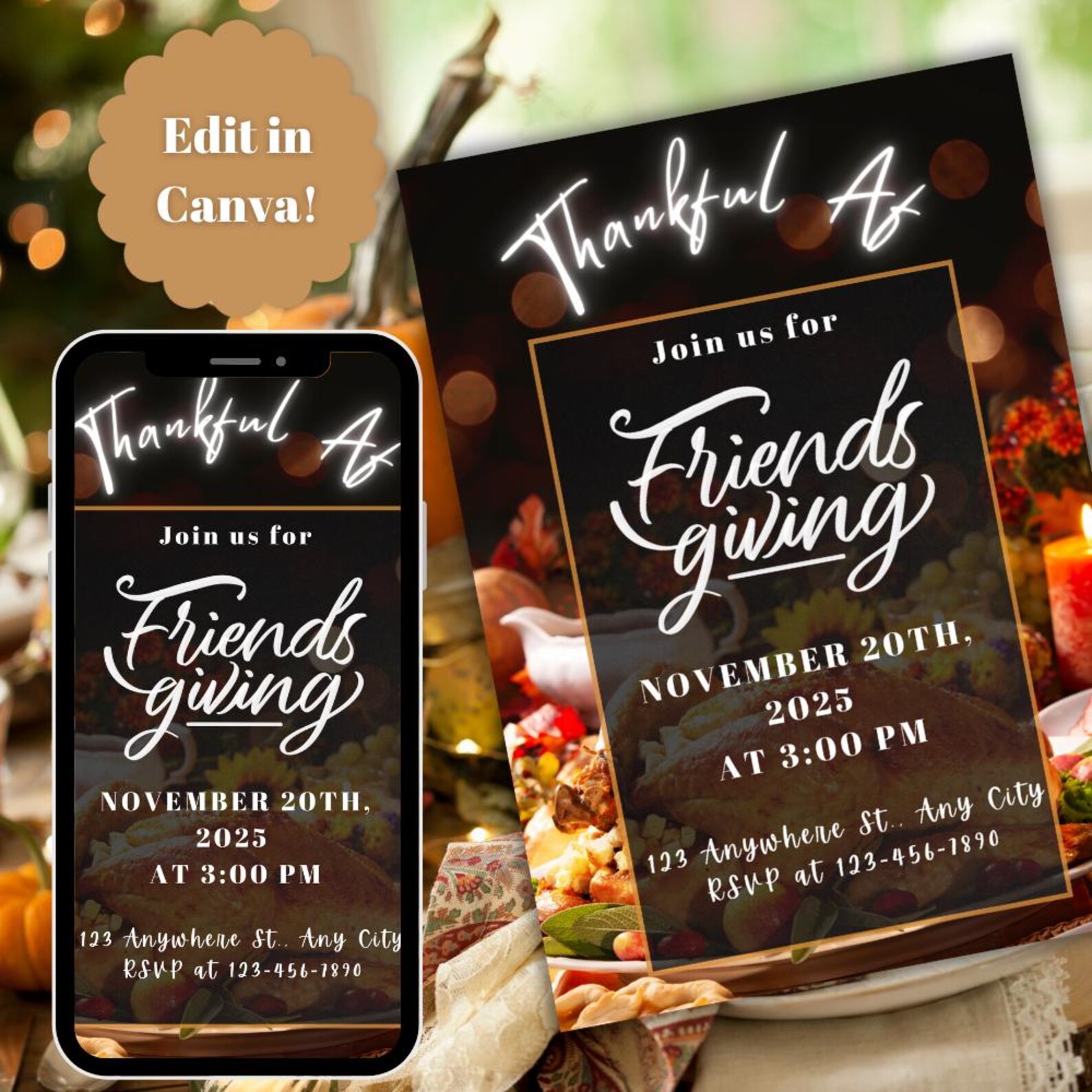 Editable Friendsgiving Invitation, Printable Thanksgiving Dinner Invite ...