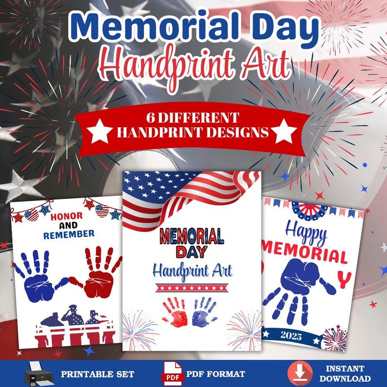 Memorial Day Handprint Craft, Printable Patriot Art for Kids, 6 Pages ...