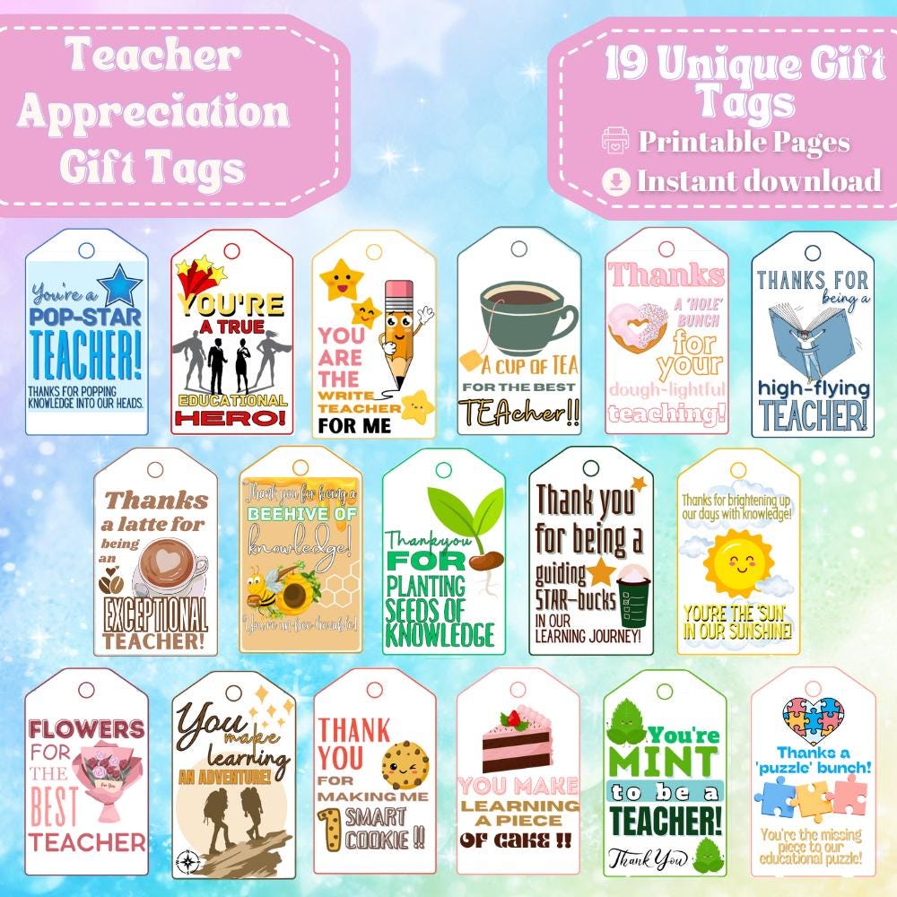Teacher Appreciation Tags, Printable Thank You Tags, Teacher Thank You ...