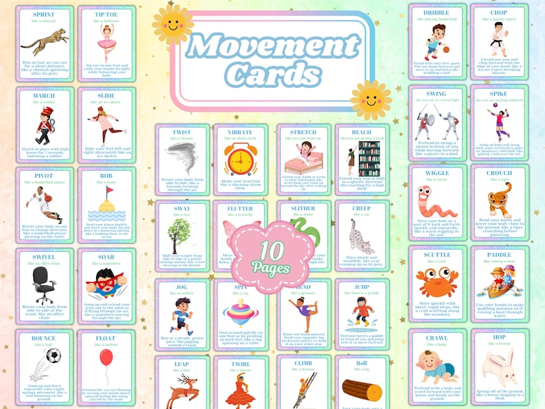 Printable Movement Cards for Kids – 40 Gross Motor Activities ...