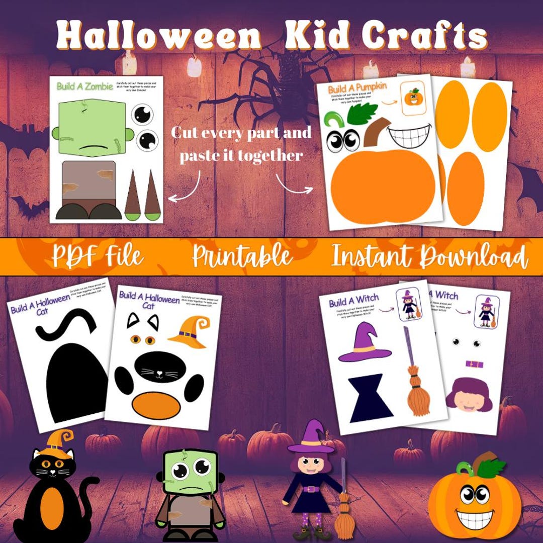 Halloween Kids Craft Bundle, Build Your Own Craft, Printable Kids ...