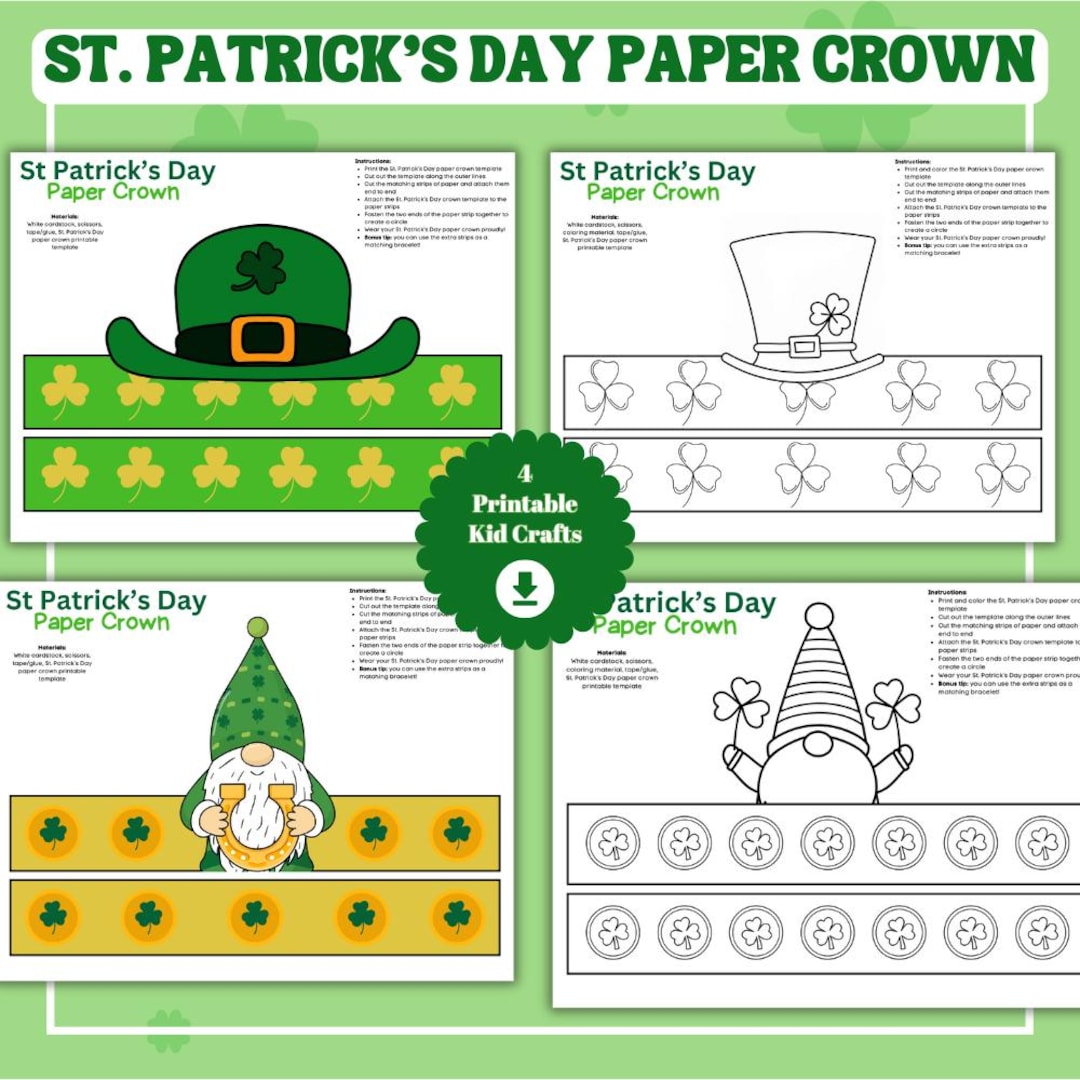 St. Patrick's Day Paper Crown Craft, Printable Kids Craft, Leprechaun ...