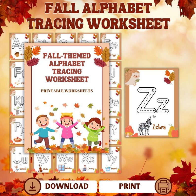 Fall Alphabet Tracing Worksheets: Preschool Learning (PDF) - Etsy
