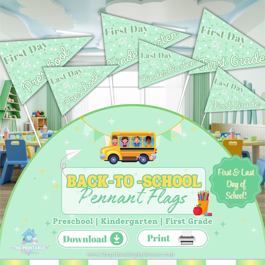 Printable Back to School Pennant Flags – Green-star Printable Sign for ...
