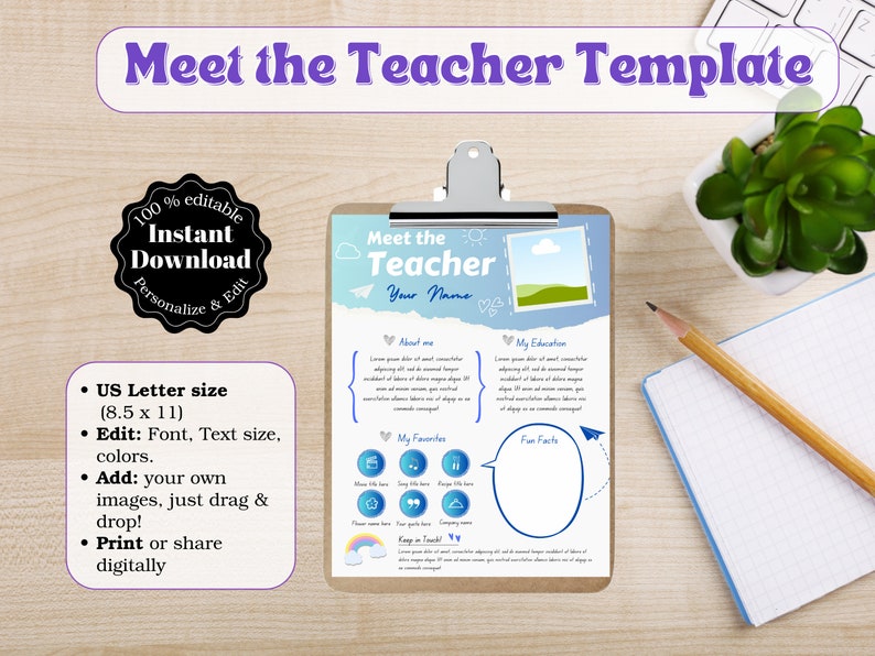 Editable Meet the Teacher Template, Fun Blue Themed Back to School ...