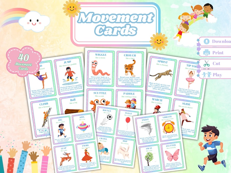 Printable Movement Cards for Kids – 40 Gross Motor Activities ...