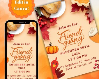 Editable Friendsgiving Invitation, Printable Thanksgiving Dinner Invite ...