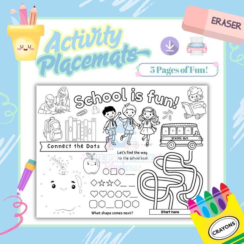 Back to School Activity Placemats – 5 Printable Pages for Kids ...