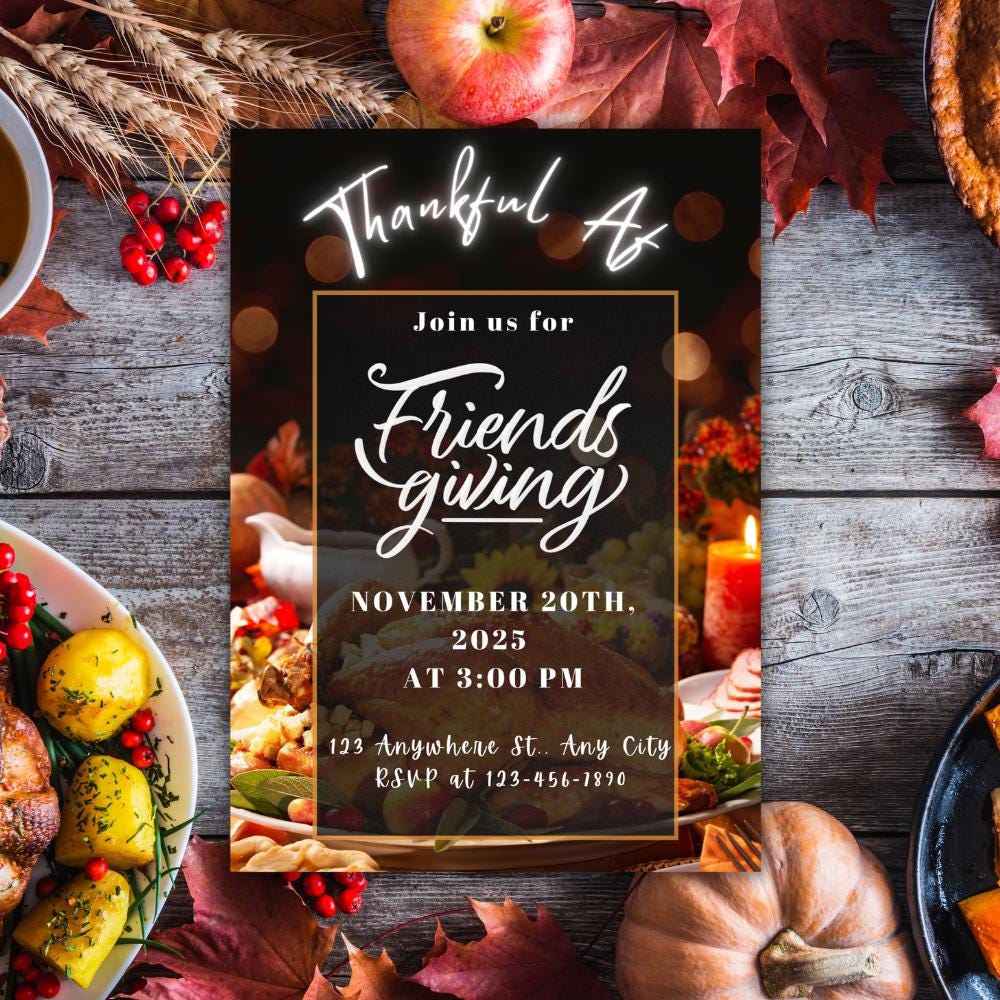 Editable Friendsgiving Invitation, Printable Thanksgiving Dinner Invite ...