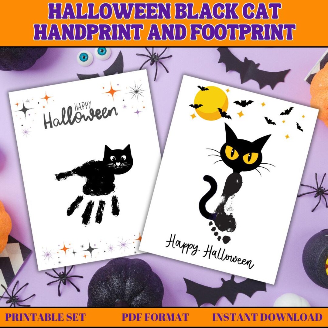 Halloween Handprint and Footprint Craft, Printable DIY Halloween Craft ...