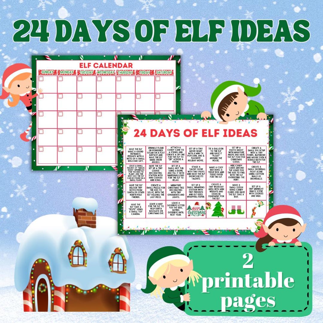 Printable 24 Days of Elf Ideas Calendar, Elf on the Shelf, Elf Antics ...