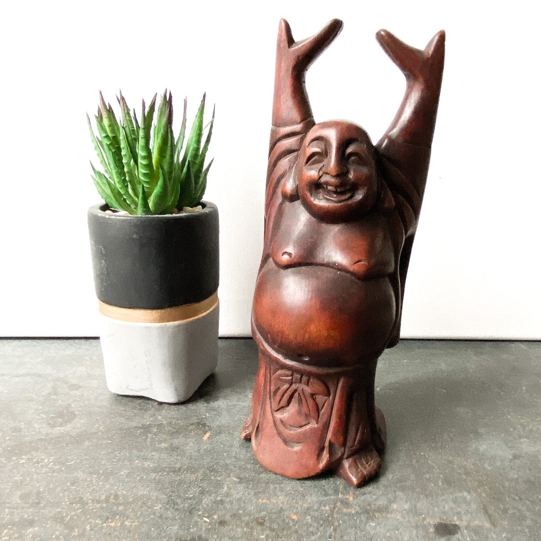 Vintage Wood Buddha Statue, Happy Buddha, Jolly Hotei - Etsy