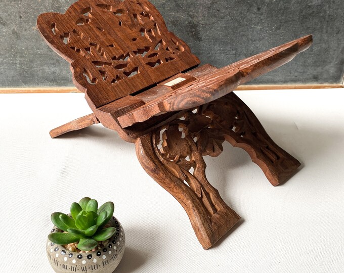 Vintage Carved Wood Book Stand Bohemian Book Holder | Etsy