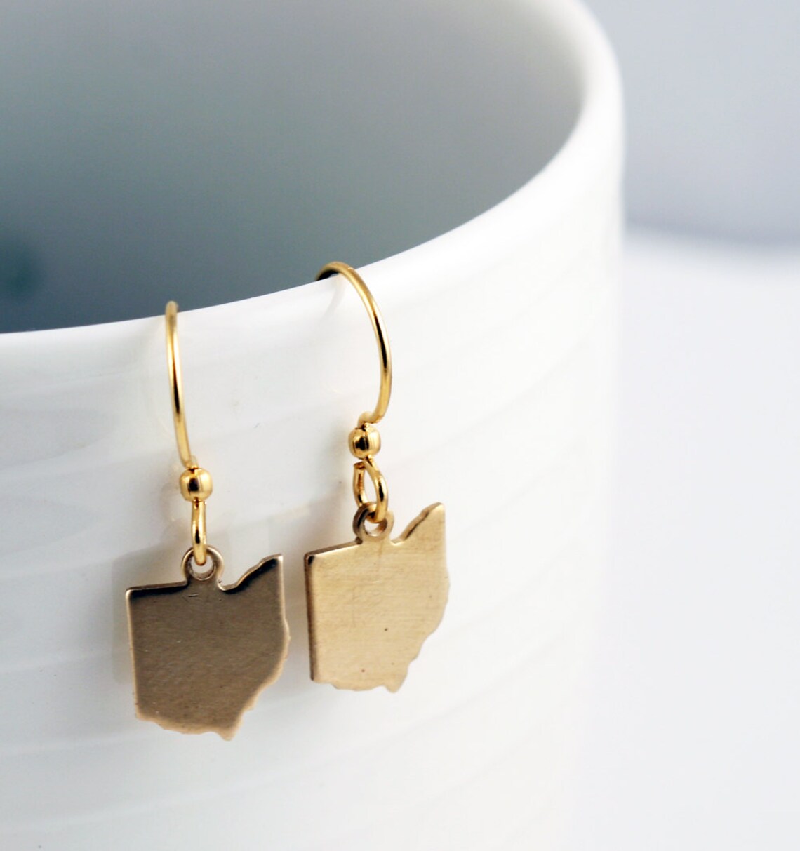 Ohio Earrings Gold brass Dangle State of Ohio Shape - Etsy