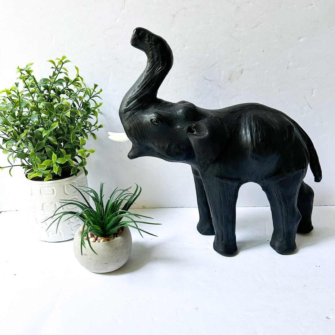 Vintage Leather Elephant Statue - Etsy