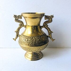 Vintage Brass Dragon Handle Vase, Asian Decor - Etsy