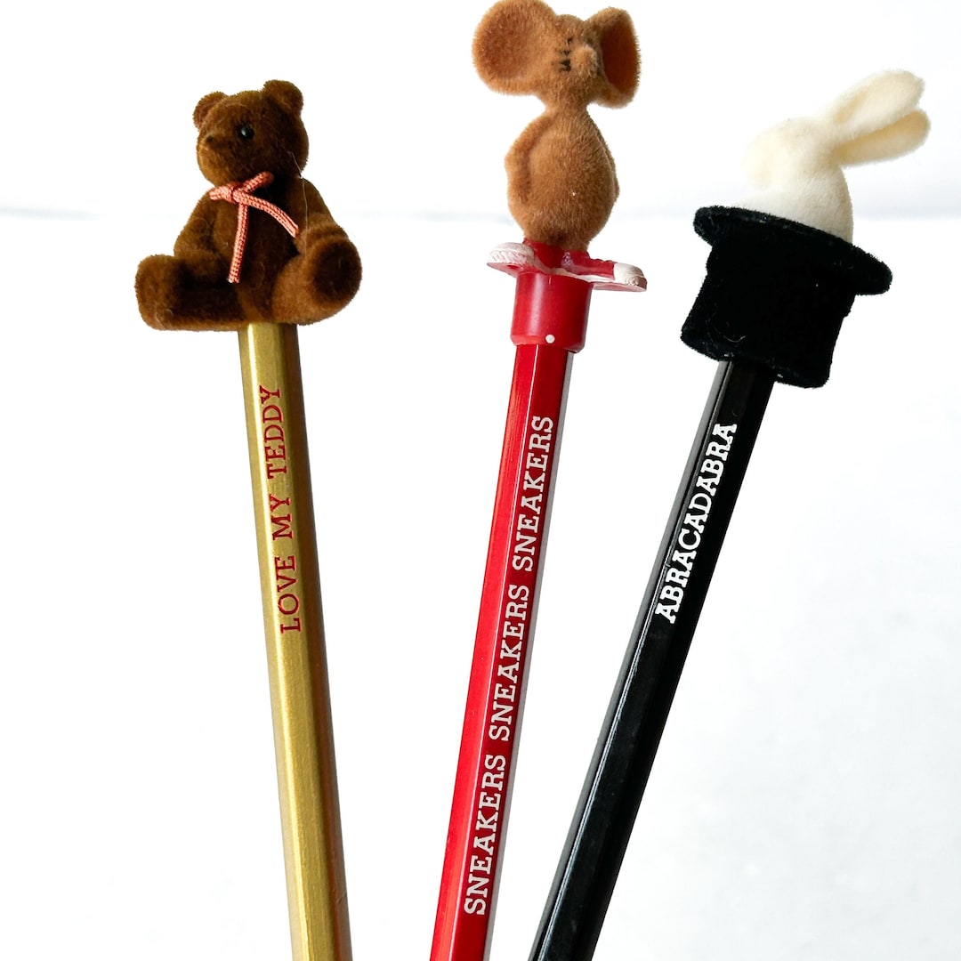 Vintage Flocked Pencils With Cute Animals, Collection of 3 Includes ...