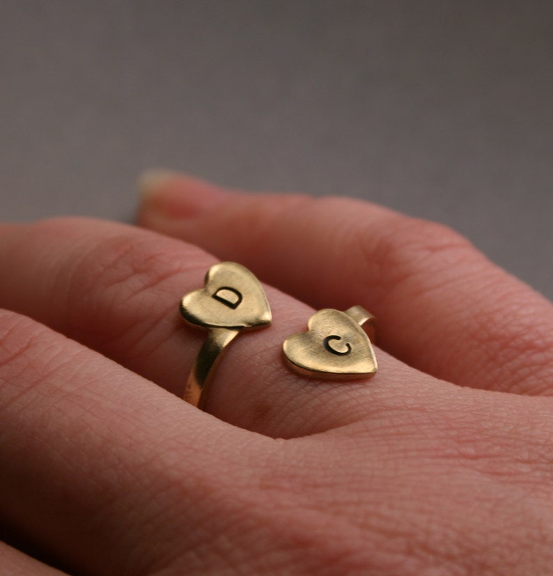 Personalized Initial Ring Gold Two Heart Initial Statement - Etsy
