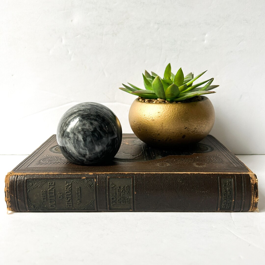 Vintage Black Marble Paperweight, Decorative Stone Sphere - Etsy