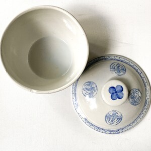 Vintage Lidded Rice Bowl, Asian Blue and White Pottery, Chinoiserie ...