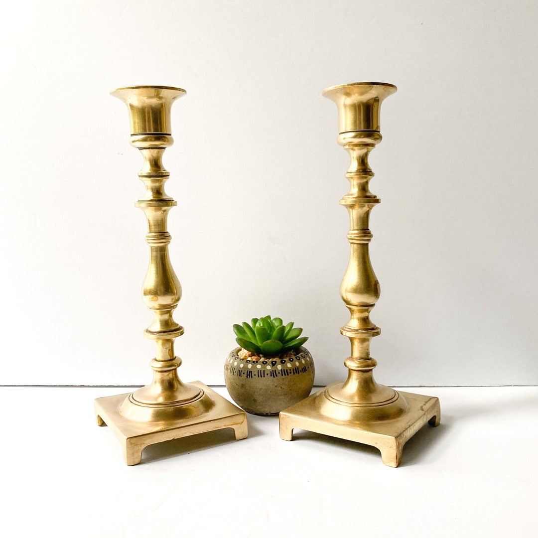 Vintage Brass Taper Candle Holders, Heavy With Square Bases - Etsy