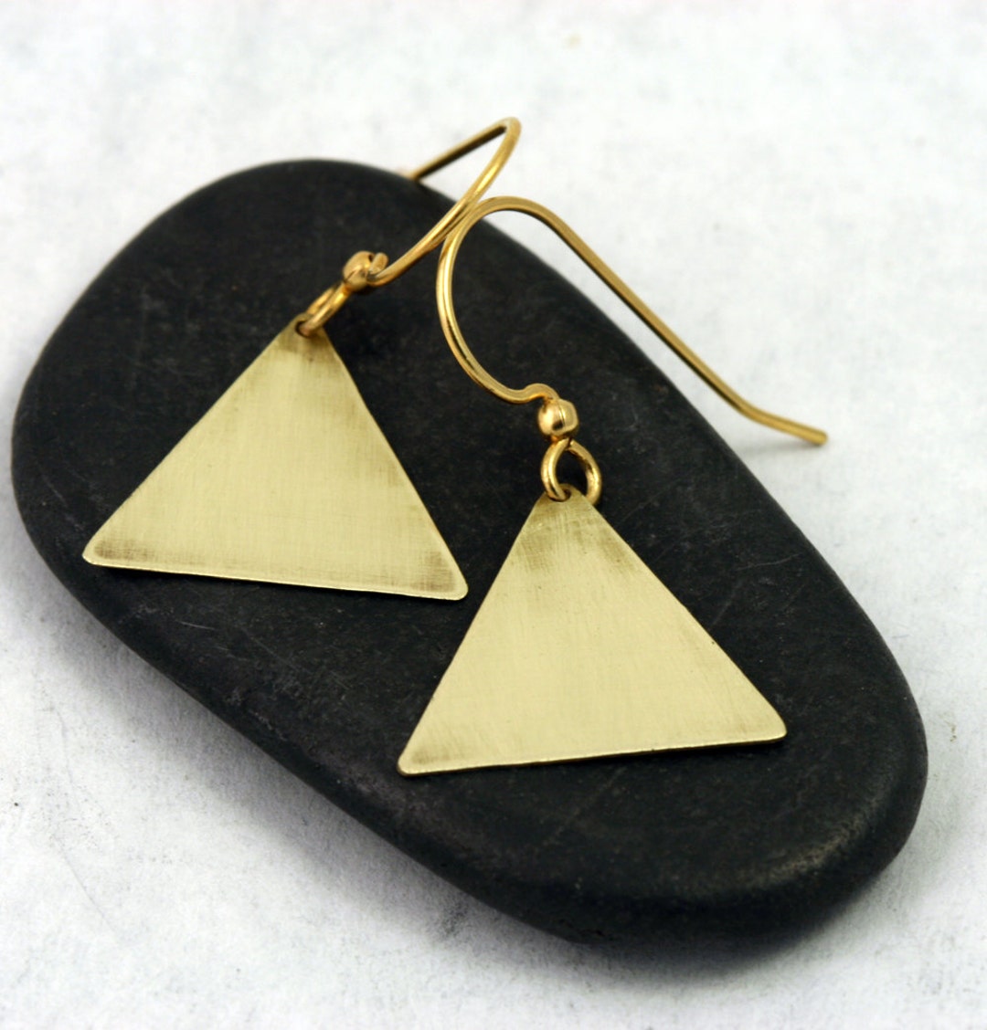 Triangle Earrings Gold brass Geometric Jewelry, Minimalist Triangles - Etsy