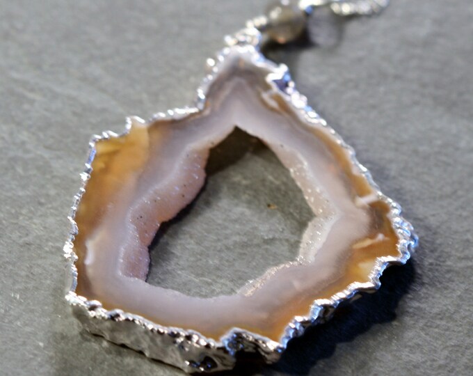 Large Geode Slice Necklace Sterling Silver With Druzy Center - Etsy