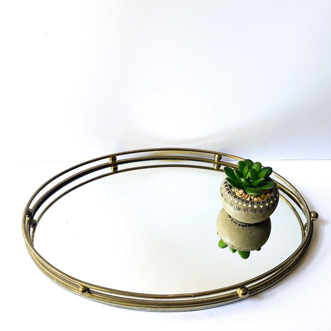Vintage Brass Mirror Tray, Art Deco Style Oval Vanity Tray - Etsy